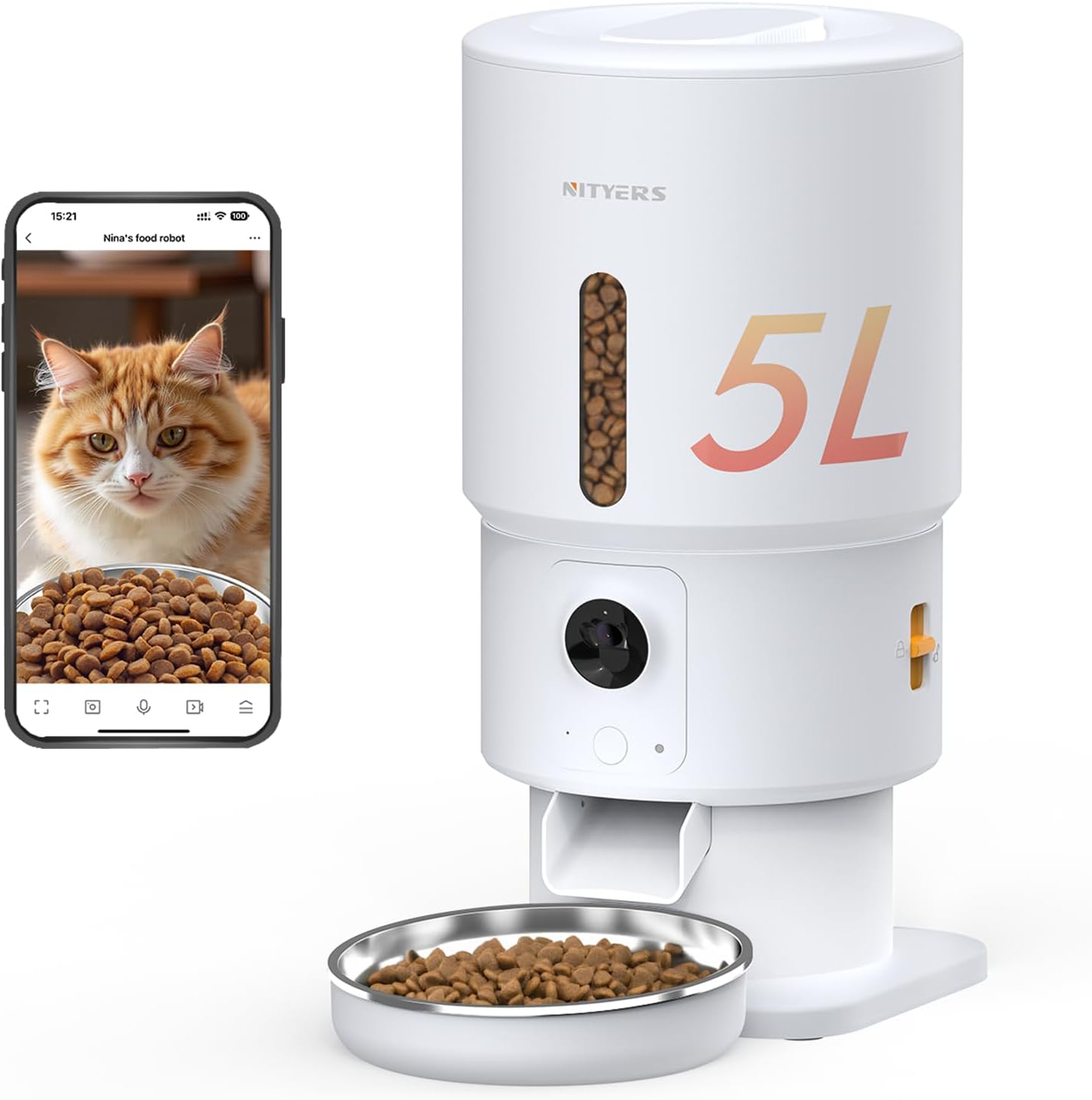 Automatic Cat Feeder with Camera - 5G WiFi Timed Cat Food Dispenser, 1 ...